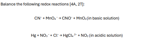 Solved Balance the following redox reactions 4A,2T | Chegg.com