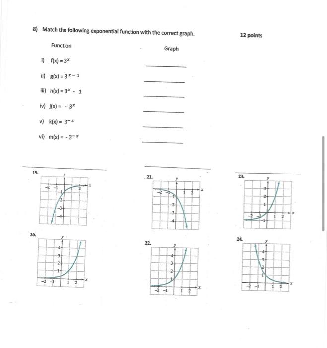 Solved 9) Match the following logarithmic function with the | Chegg.com