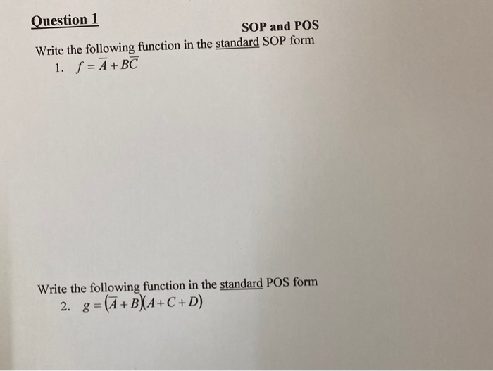 Solved Question 1 SOP and POS Write the following function | Chegg.com