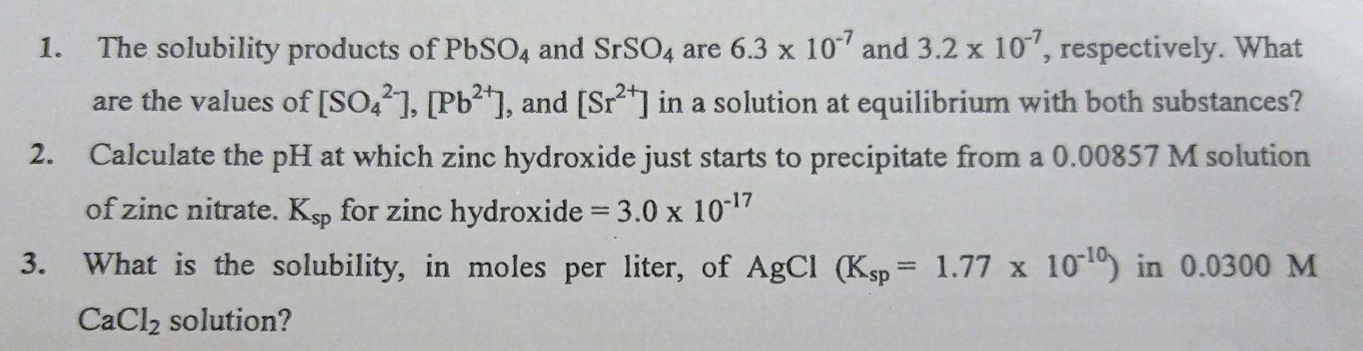 Solved 1. The solubility products of PbSO4 and SrSO4 are | Chegg.com