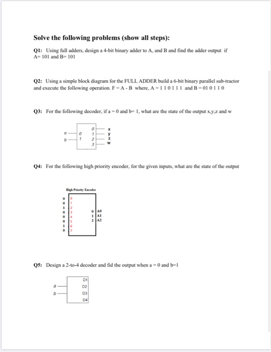 Solved Solve the following problems (show all steps): QI: | Chegg.com