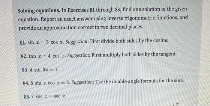 Solved Solving equations. In Exercises 81 through 88, find | Chegg.com