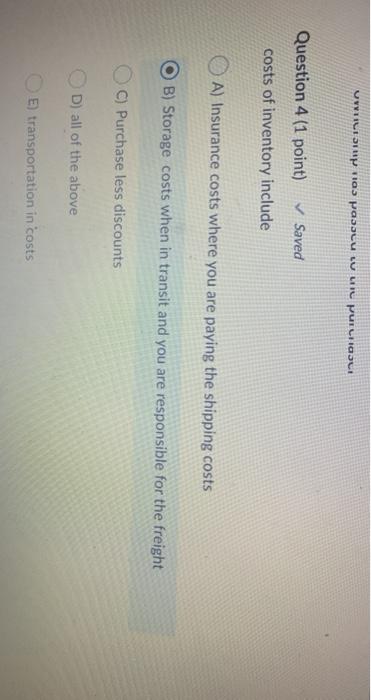Solved UWIILIT vias passcu w wie purchas. Question 4 (1 | Chegg.com