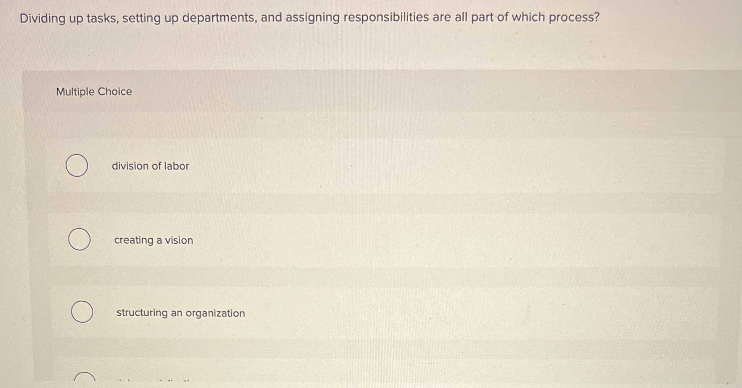 Solved Dividing up tasks, setting up departments, and | Chegg.com