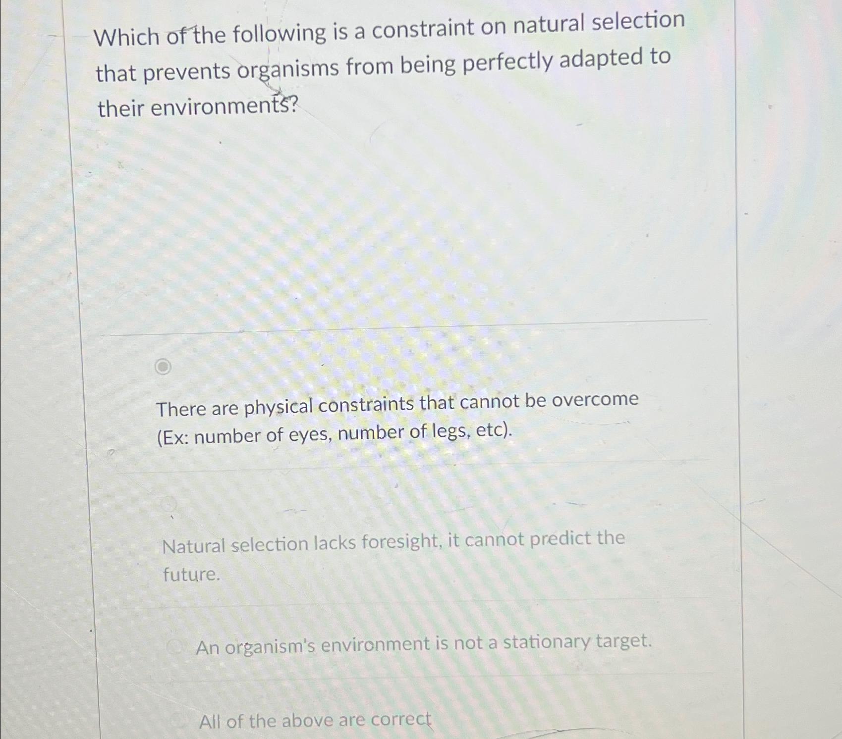 Solved Which of the following is a constraint on natural | Chegg.com