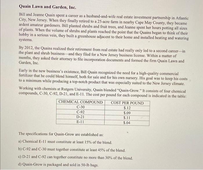 Solved Quain Lawn and Garden, Inc. Bill and Jeanne Quain | Chegg.com