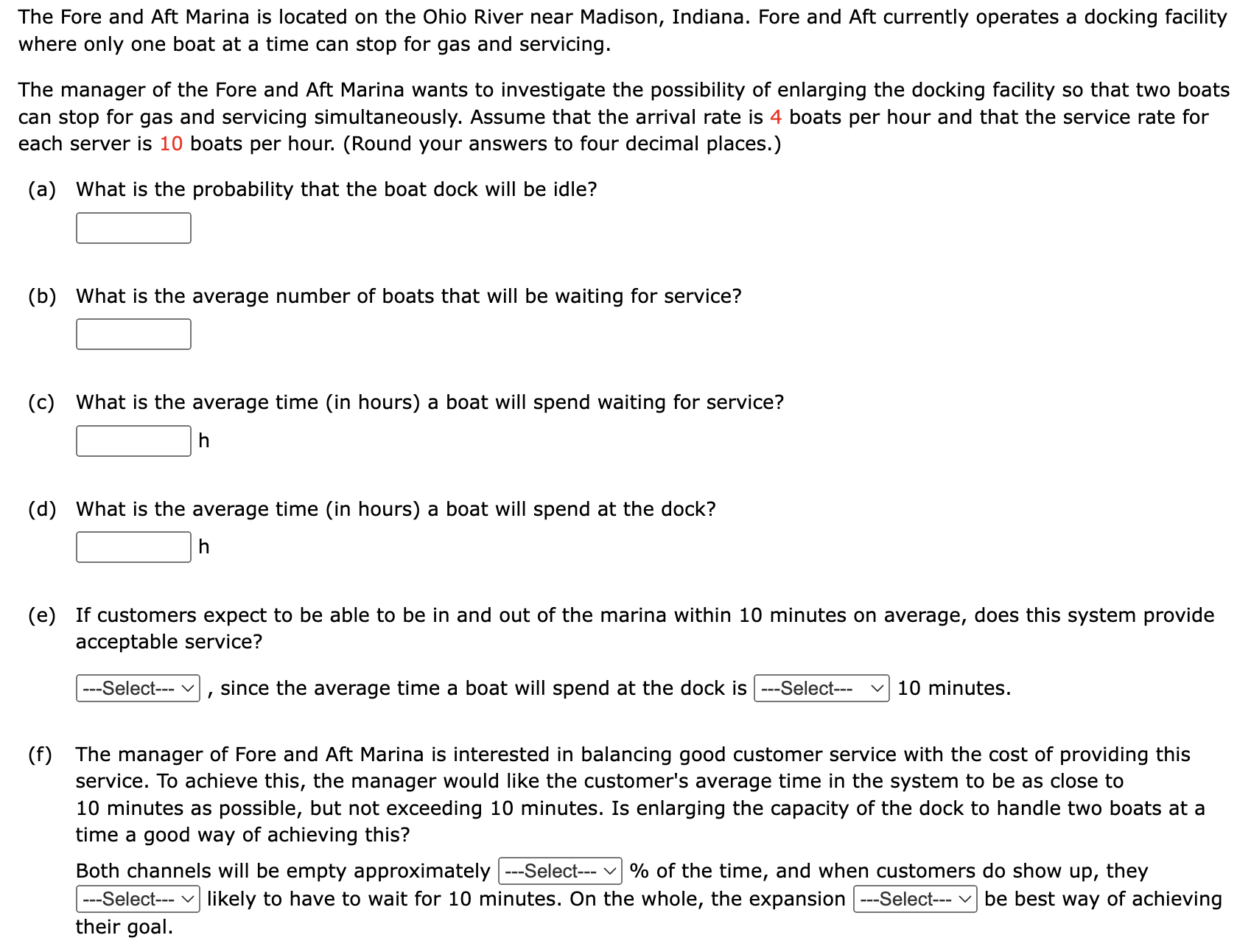 Solved The Fore and Aft Marina is located on the Ohio River | Chegg.com