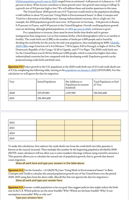 Solved INTRODUCTION. POPULATION GROWTH Global population | Chegg.com