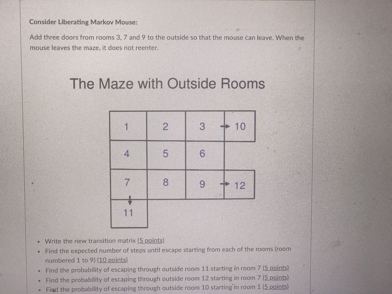 Solved Consider Liberating Markov Mouse: Add three doors | Chegg.com