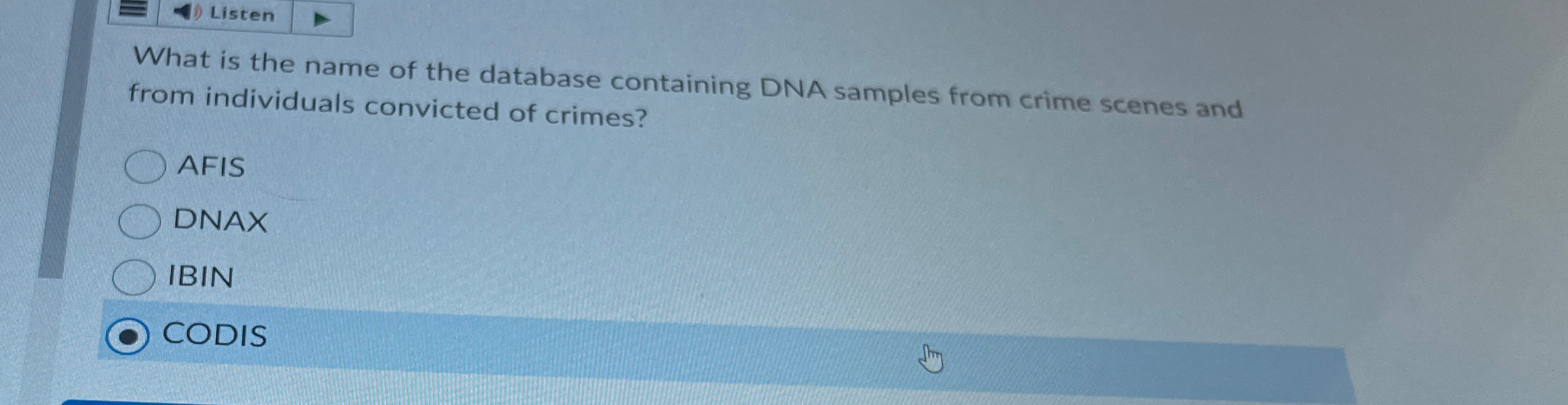 Solved What is the name of the database containing DNA | Chegg.com