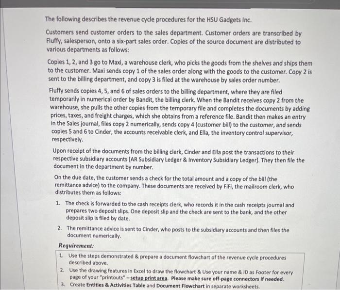 Solved The following describes the revenue cycle procedures | Chegg.com