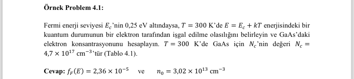 Solved Örnek Problem 4.1:Fermi enerji seviyesi Ec ﻿'nin | Chegg.com