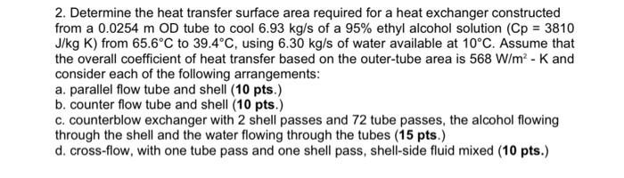 Solved 2. Determine the heat transfer surface area required | Chegg.com