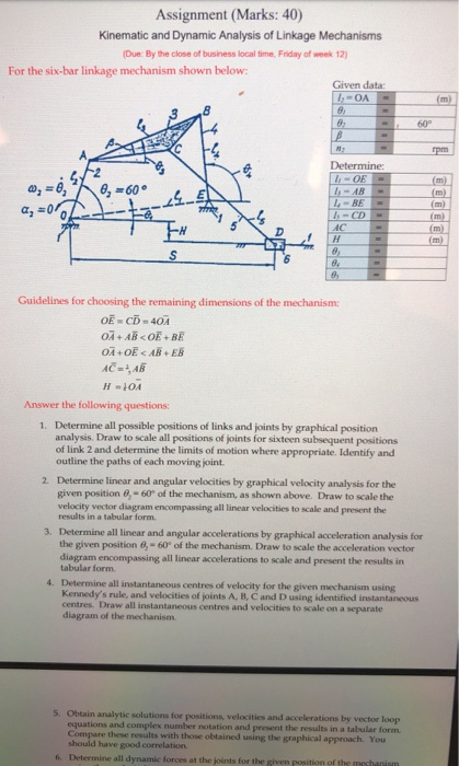 Solved Assignment (Marks: 40) Kinematic and Dynamic Analysis | Chegg.com