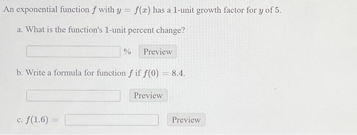 Solved An exponential function f with y=f(x) has a 1 -unit | Chegg.com