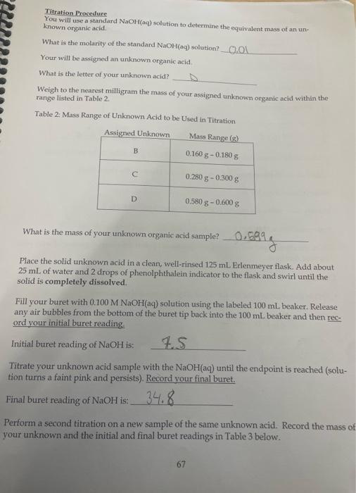 Solved Titration Procedure You will use a standard NaOH(aq) | Chegg.com