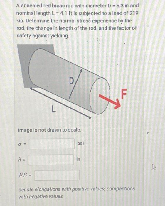 Solved A annealed red brass rod with diameter D=5.3 in and | Chegg.com