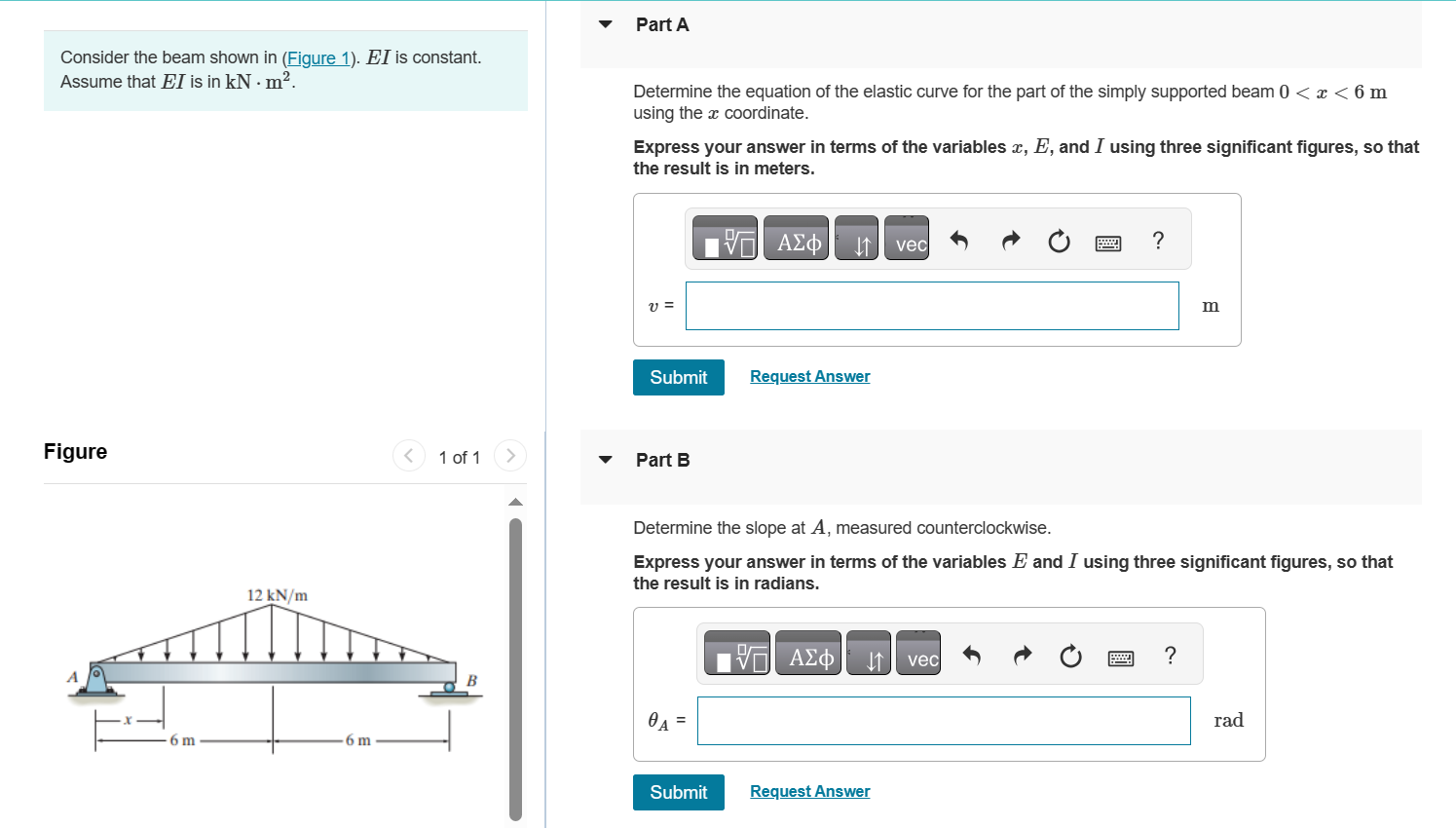 Solved Part AConsider the beam shown in (Figure 1). EI ﻿is | Chegg.com