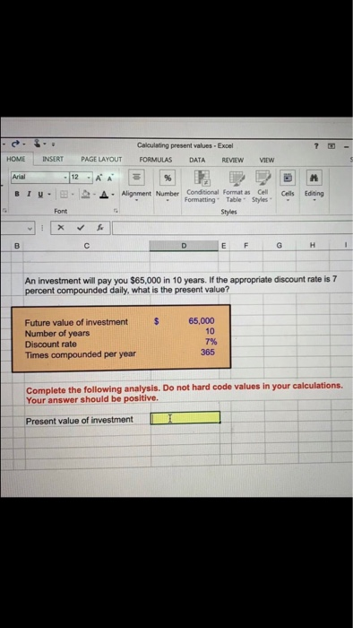 Solved Calculating present values - Excel DATA REVIEW VIEW | Chegg.com