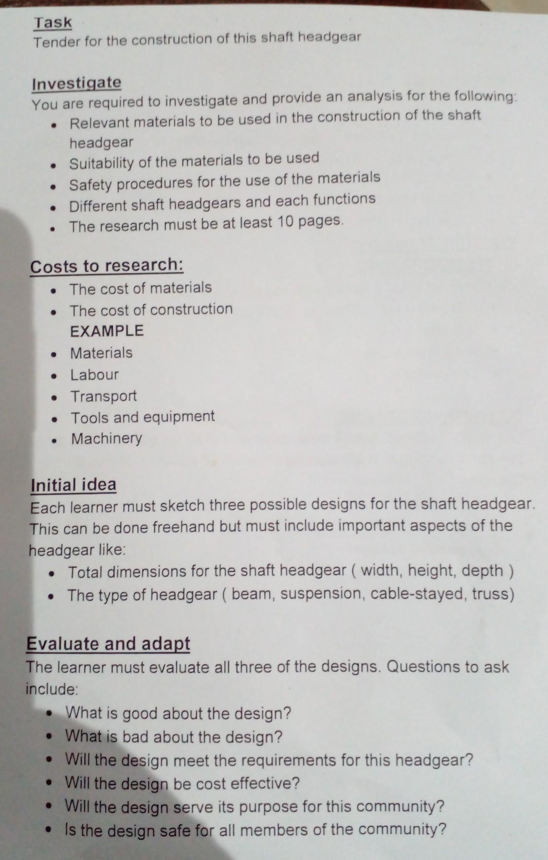 Solved Task Tender for the construction of this shaft | Chegg.com