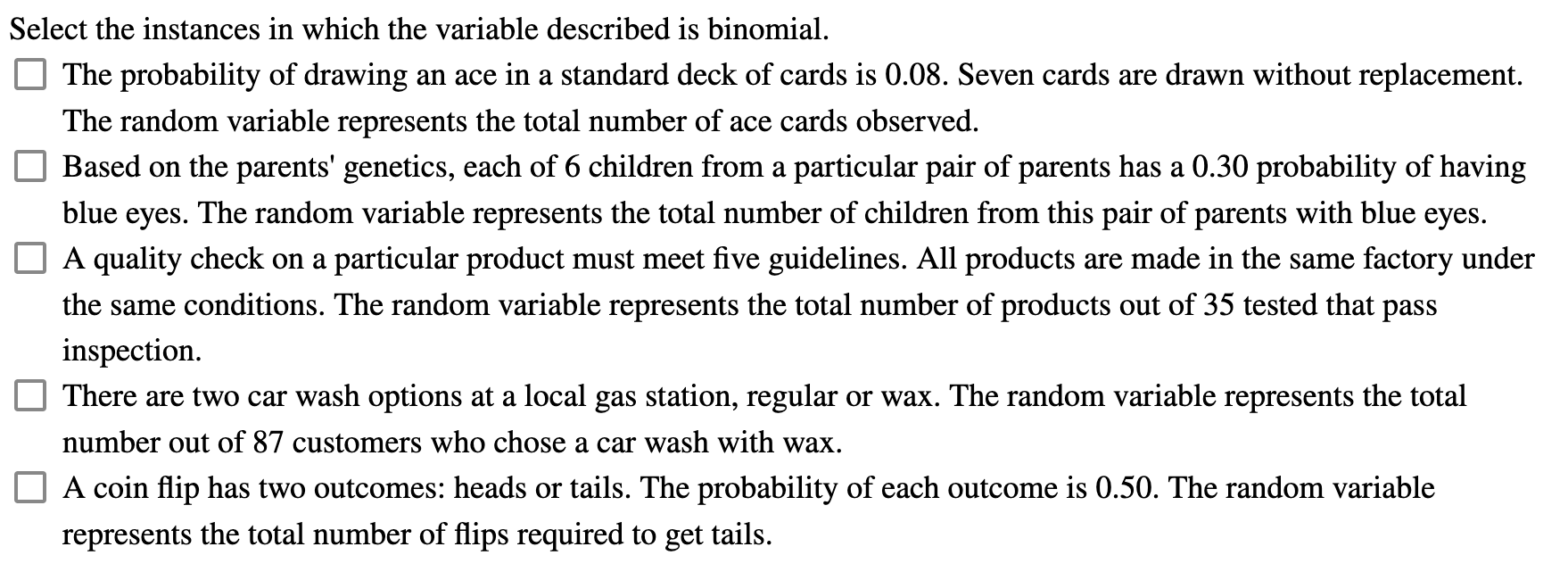 Solved Select the instances in which the variable described | Chegg.com