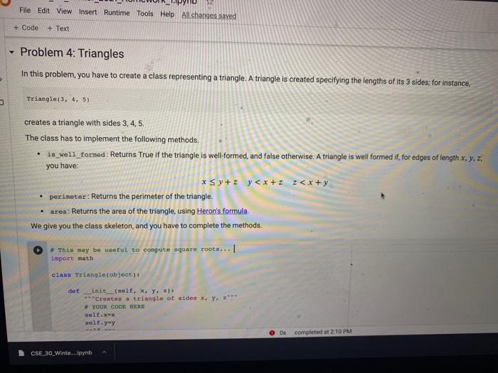 Solved Problem 4: TrianglesIn this problem, you have to | Chegg.com