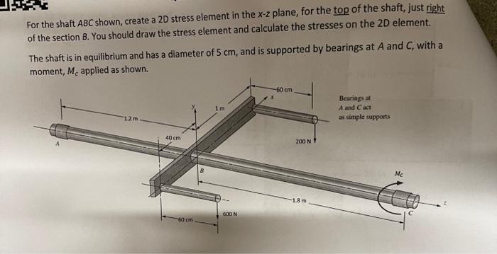 Solved For the shaft ABC shown, create a 2D stress element | Chegg.com