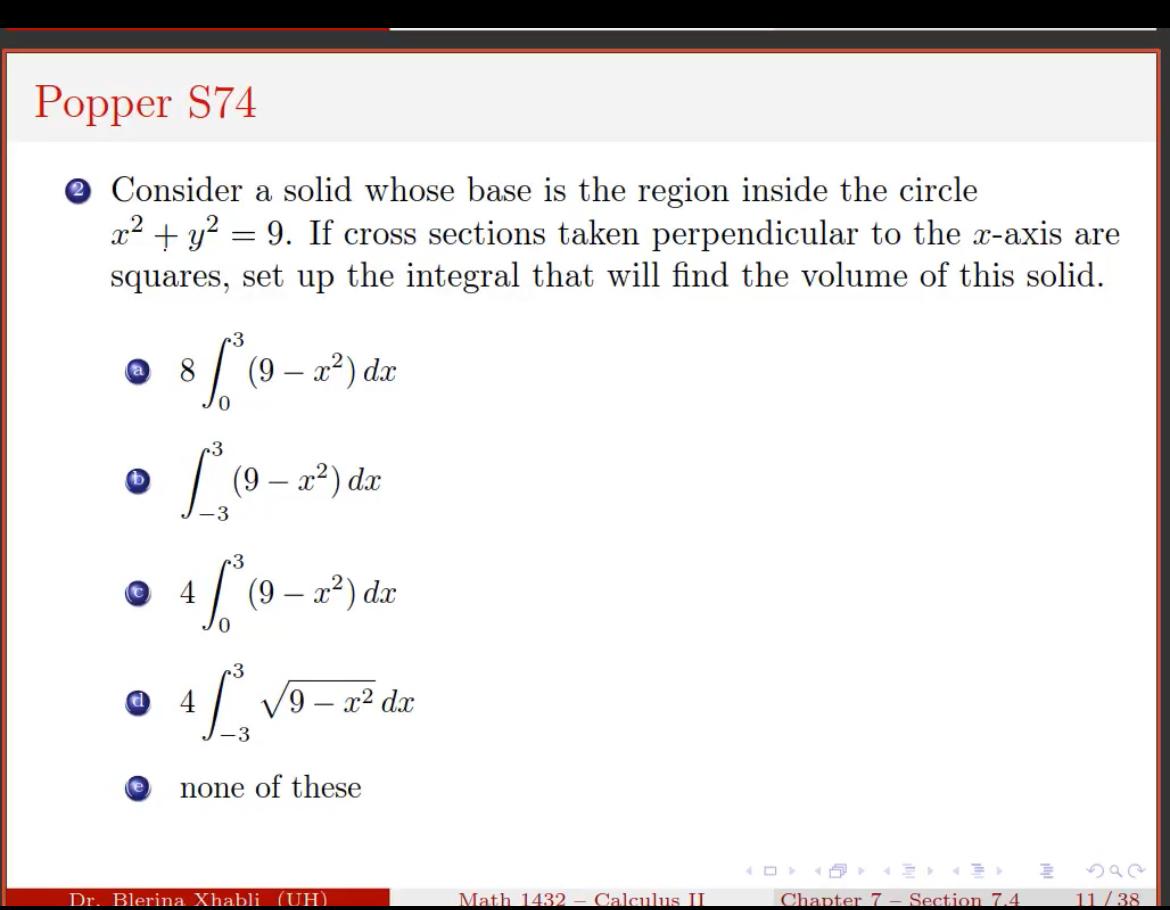 Solved Popper S74(2) ﻿Consider a solid whose base is the | Chegg.com