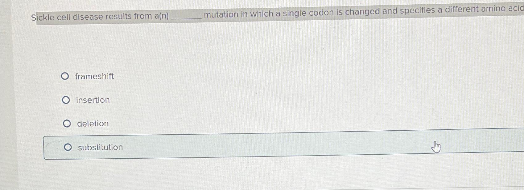 Solved Sickle cell disease results from a(n) ﻿mutation in | Chegg.com