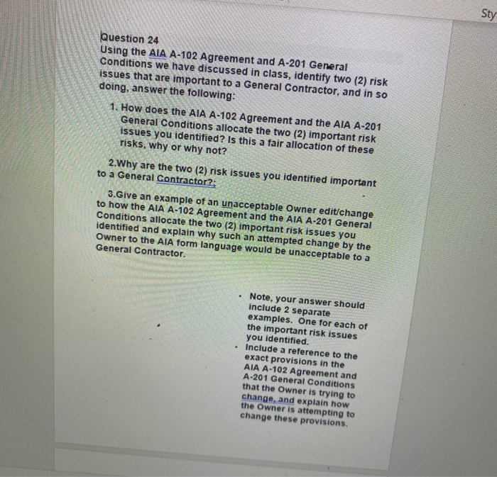 sty Question 24 Using the AIA A-102 Agreement and | Chegg.com