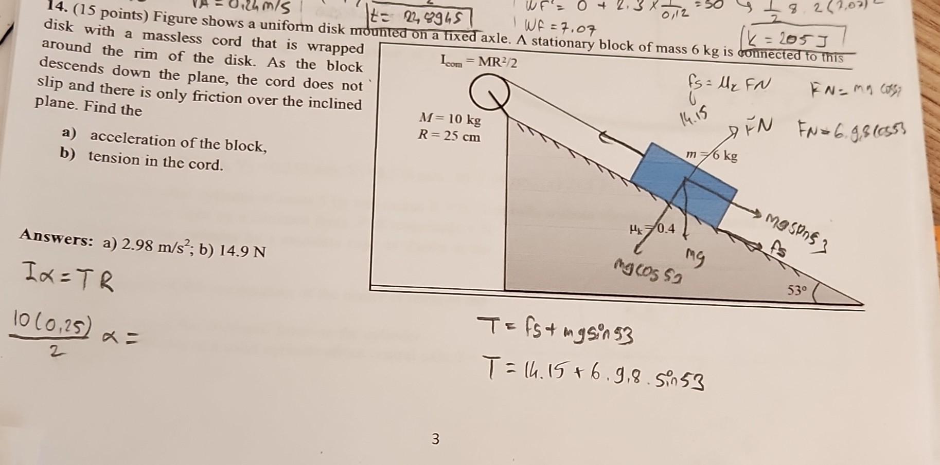 Solved 14. (15 points) Figure shows a uniform disk mout | Chegg.com