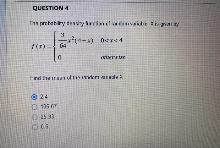 Solved The probability density function of random variable X | Chegg.com