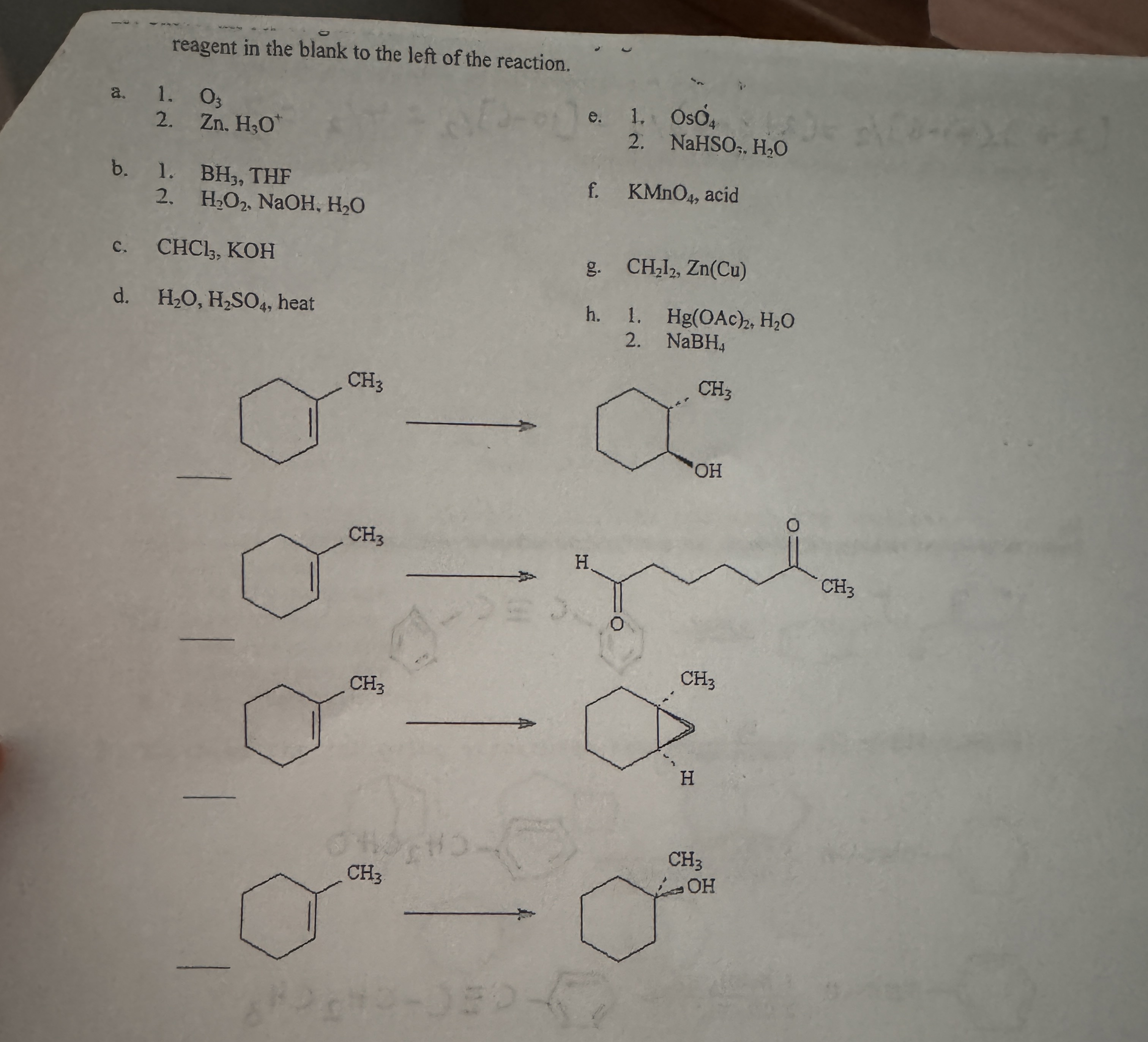 Solved Place the correct letter of product and reagent in | Chegg.com