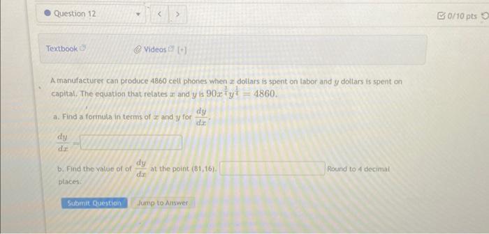 Solved A manufacturer can produce 4860 cell phones when x | Chegg.com