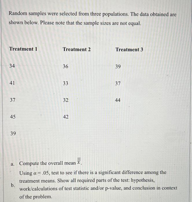 Solved Random samples were selected from three populations. | Chegg.com