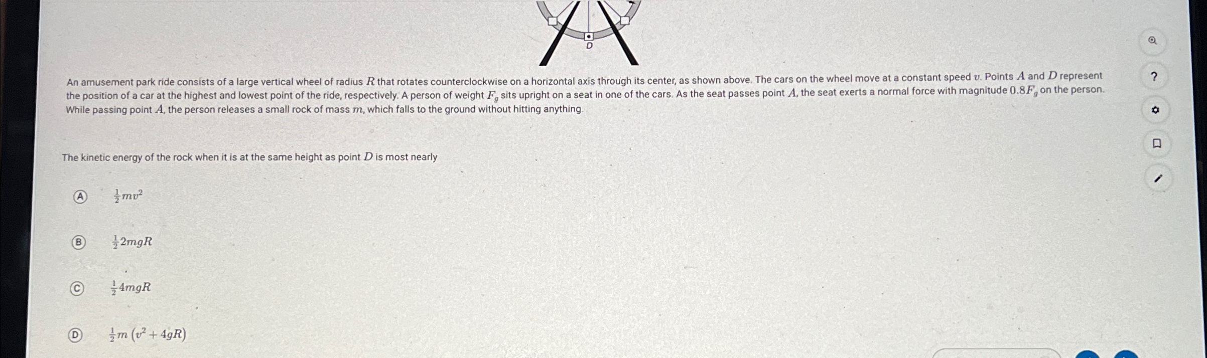 Solved While passing point A, ﻿the person releases a small | Chegg.com