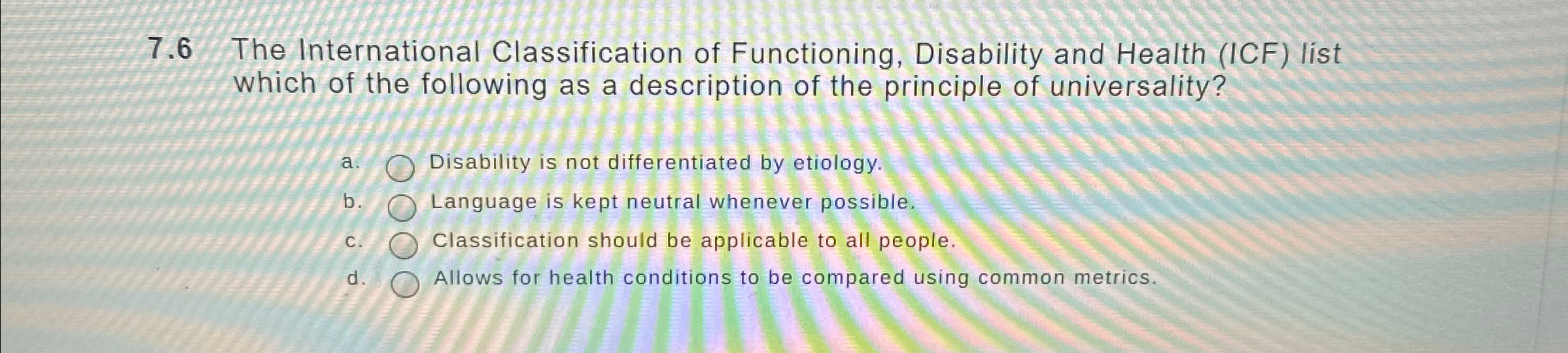 Solved 7.6 ﻿The International Classification of Functioning, | Chegg.com