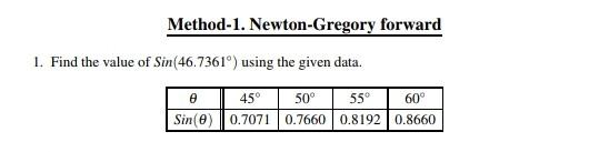 Solved Method-1. Newton-Gregory forward 1. Find the value of | Chegg.com