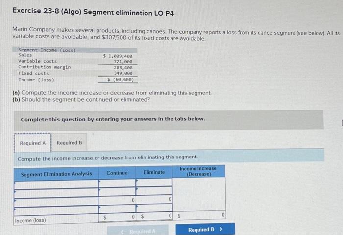 Solved Exercise 23-8 (Algo) Segment elimination LO P4 Marin | Chegg.com