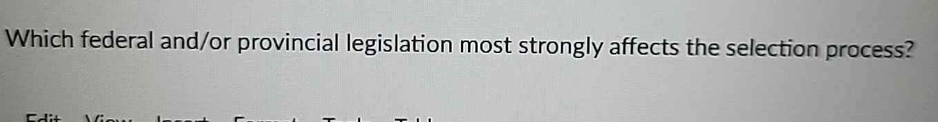 Solved Which federal and/or provincial legislation most | Chegg.com