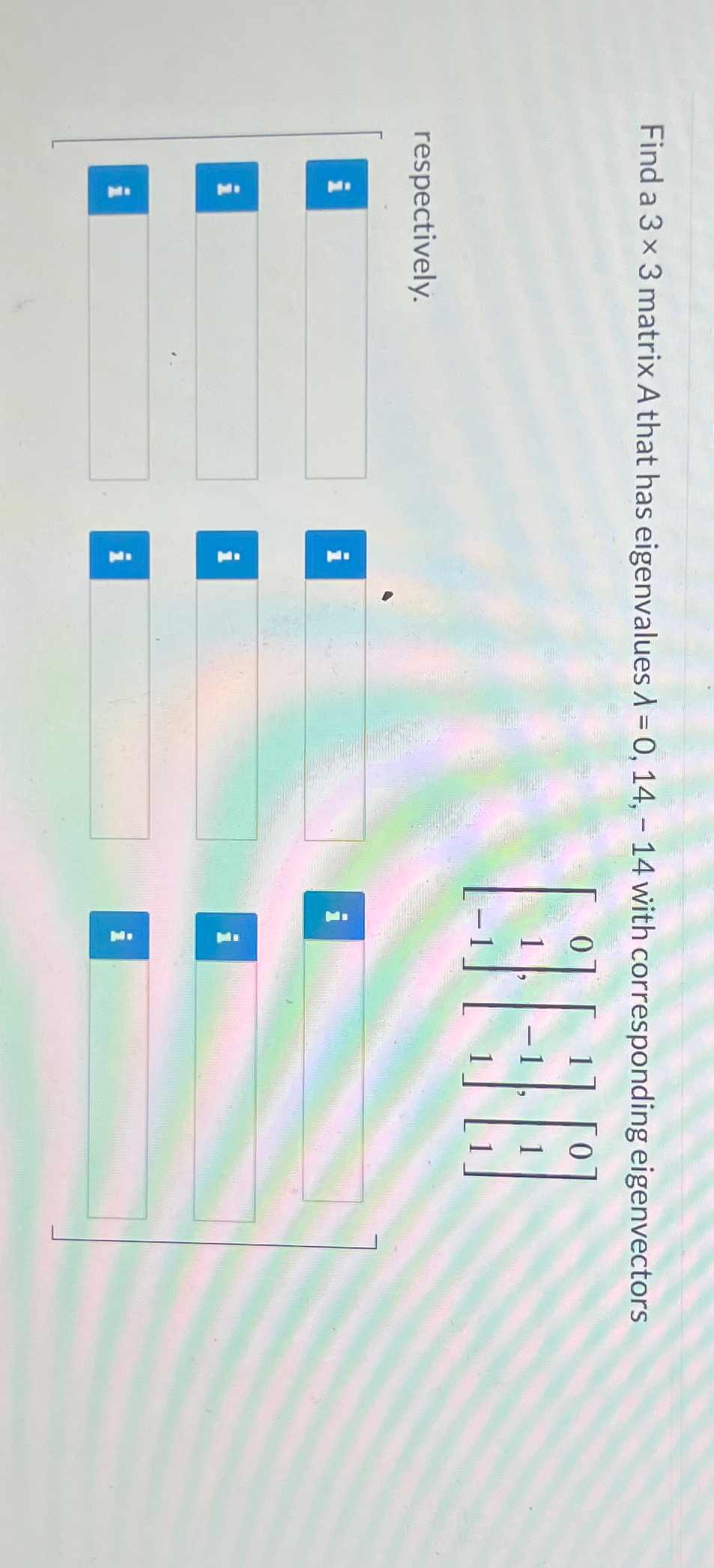 Solved Find A 3×3 ﻿matrix A That Has Eigenvalues λ 0 14 14