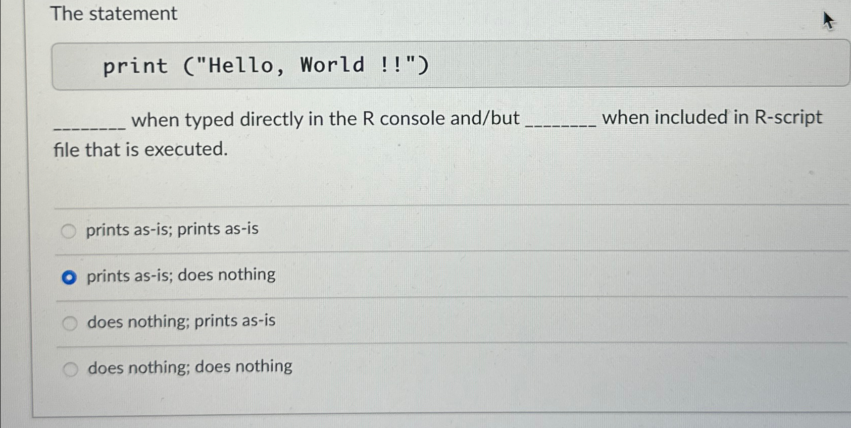 Solved The statementprint ("Hello, ﻿World !!")when typed | Chegg.com