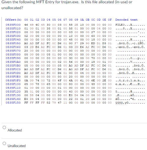 Solved Given the following MFT Entry for trojan.exe. Is this | Chegg.com