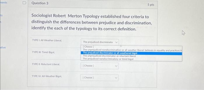 Sociologist Robert Merton Typology established four | Chegg.com