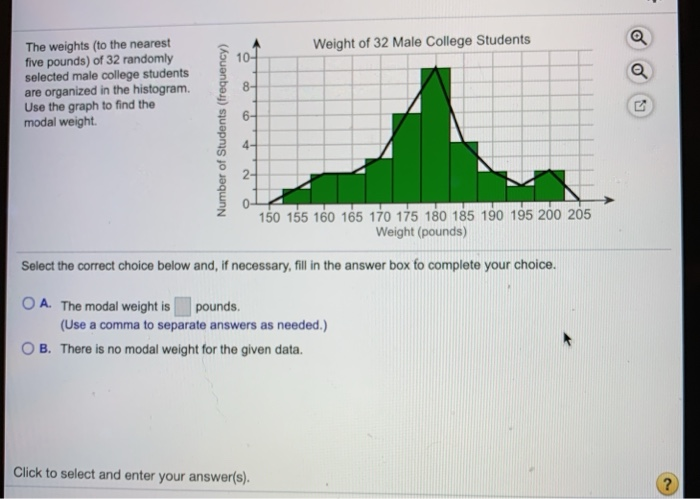 Solved Weight of 32 Male College Students The weights to the | Chegg.com
