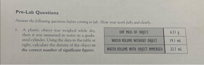 Solved Pre-Lab Questions Answer the following questions | Chegg.com