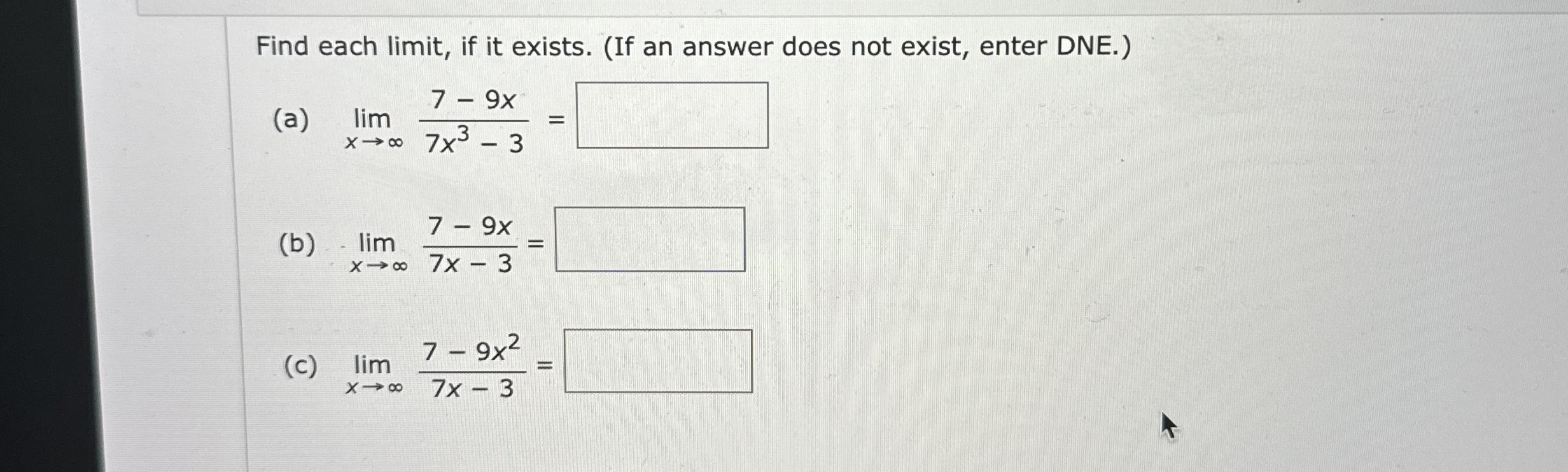 Solved Find each limit, ﻿if it exists. (If an answer does | Chegg.com