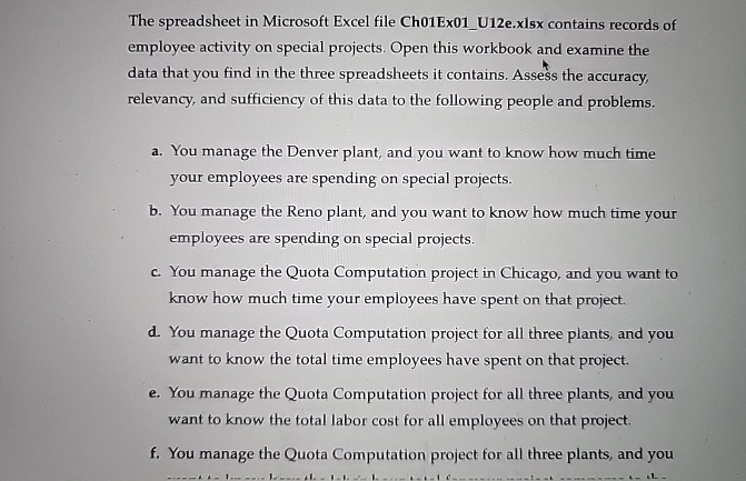 Solved The spreadsheet in Microsoft Excel file | Chegg.com