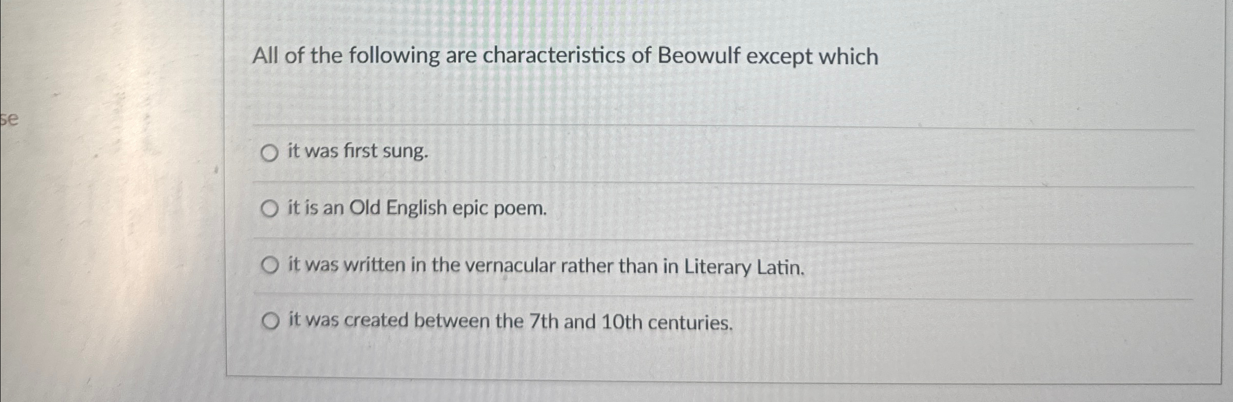 Solved All of the following are characteristics of Beowulf | Chegg.com