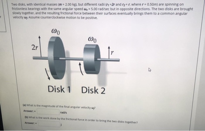 Solved Two disks, with identical masses (m = 2.00 kg), but | Chegg.com